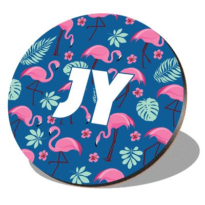1 x Round Coaster - Letters JY Tropical Flamingo Palm Flower Initial ...