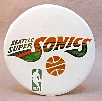 giant SEATTLE SUPER SONICS NBA Logo basketball pinback button VERY ...