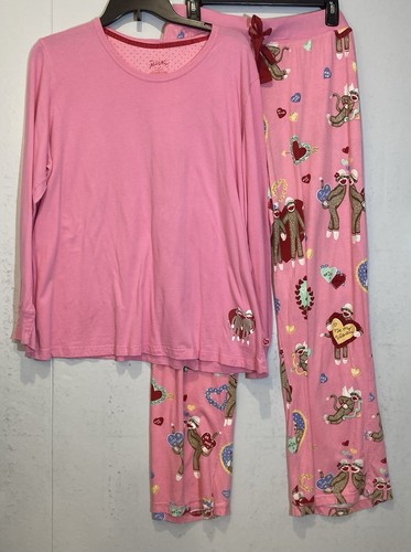 Nick & Nora Pink Sock Monkey Pajamas Set Women XXL 2XL Top Pants ...