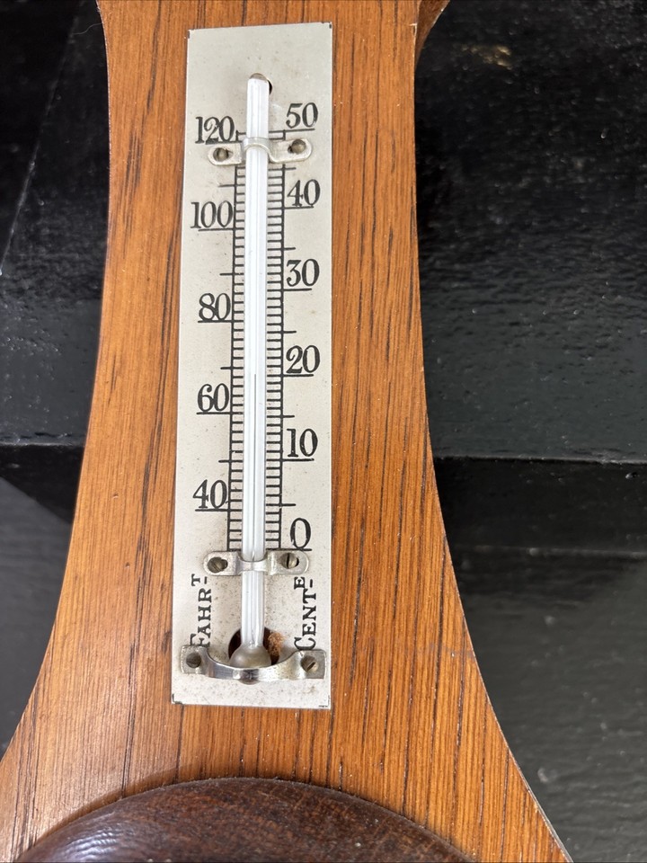 Vintage Aneroid Barometer & Thermometer In Ornate Oak Case For Repair ...