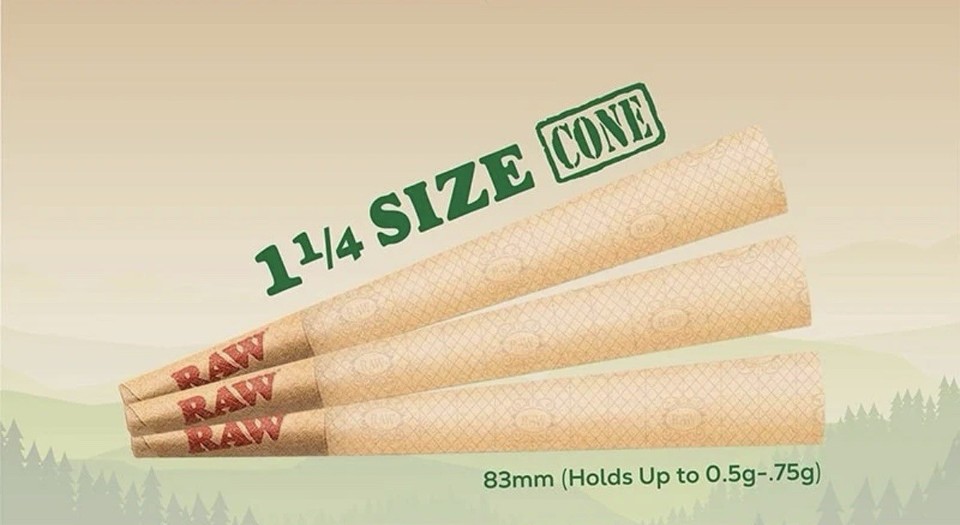 Authentic RAW cone Classic 1 1/4 size Pre-Rolled Cones(100PK ...