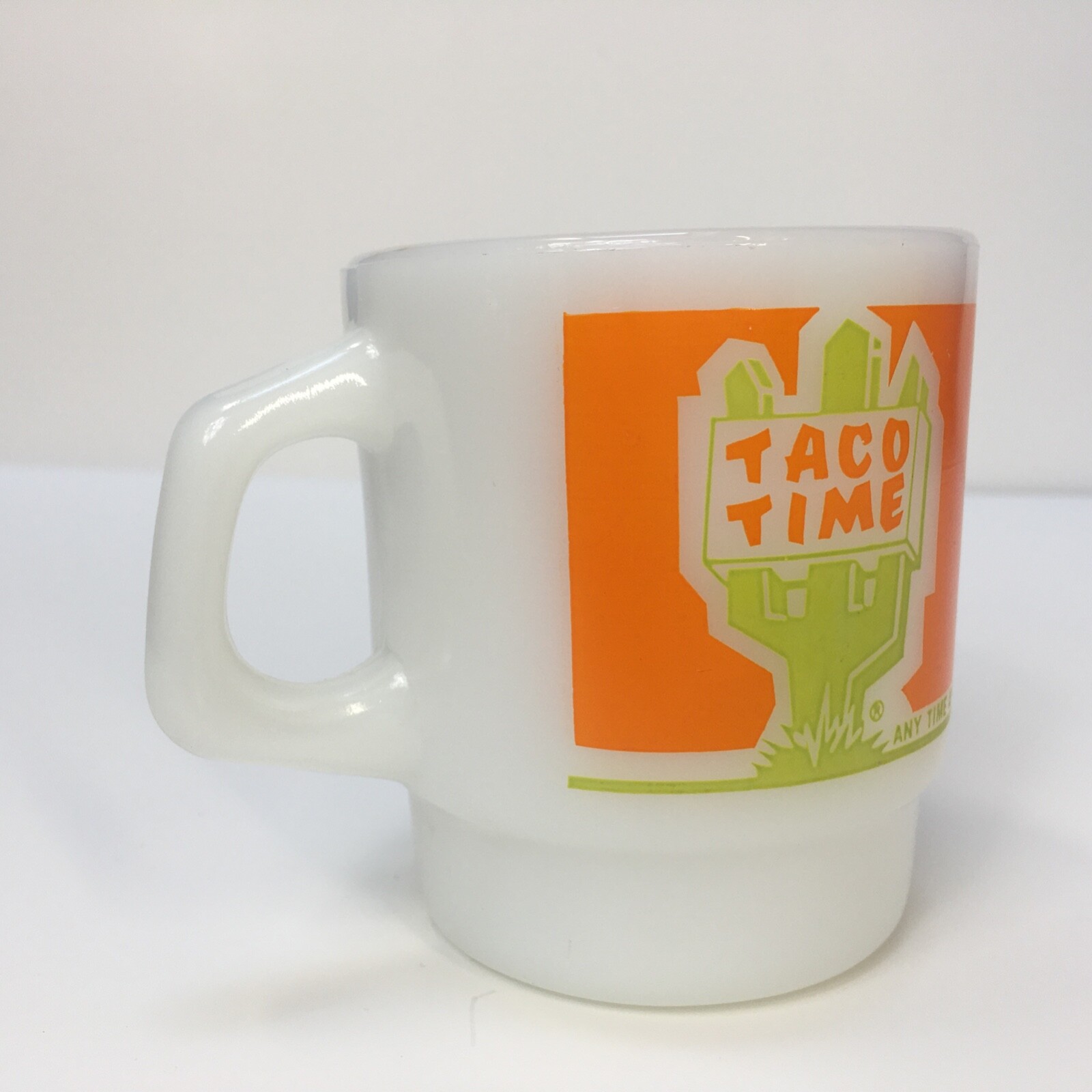 RARE FIRE-KING "ANY TIME IS TACO TIME" ADVERTISING STACKING MUG! | eBay