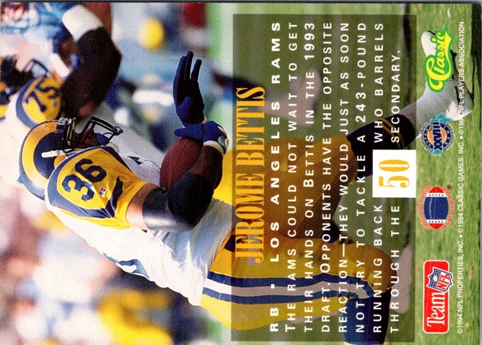1994 Classic NFL Experience Jerome Bettis #50 Los Angeles Rams Football ...