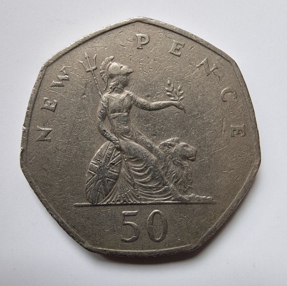 1970 Old Large 50p Coin Queen Elizabeth II Britannia UK Circulated LOW ...