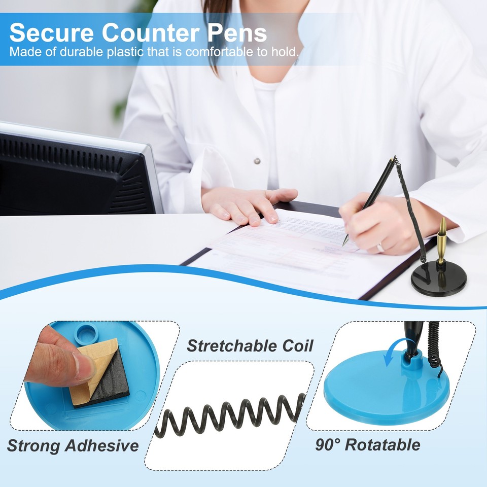 12Pcs Secure Pen with Adhesive Chain and Flat Security Pen Holder ...