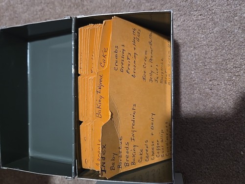 Vintage Recipe Card Box Gray Metal Filing Tin Hinged. | eBay