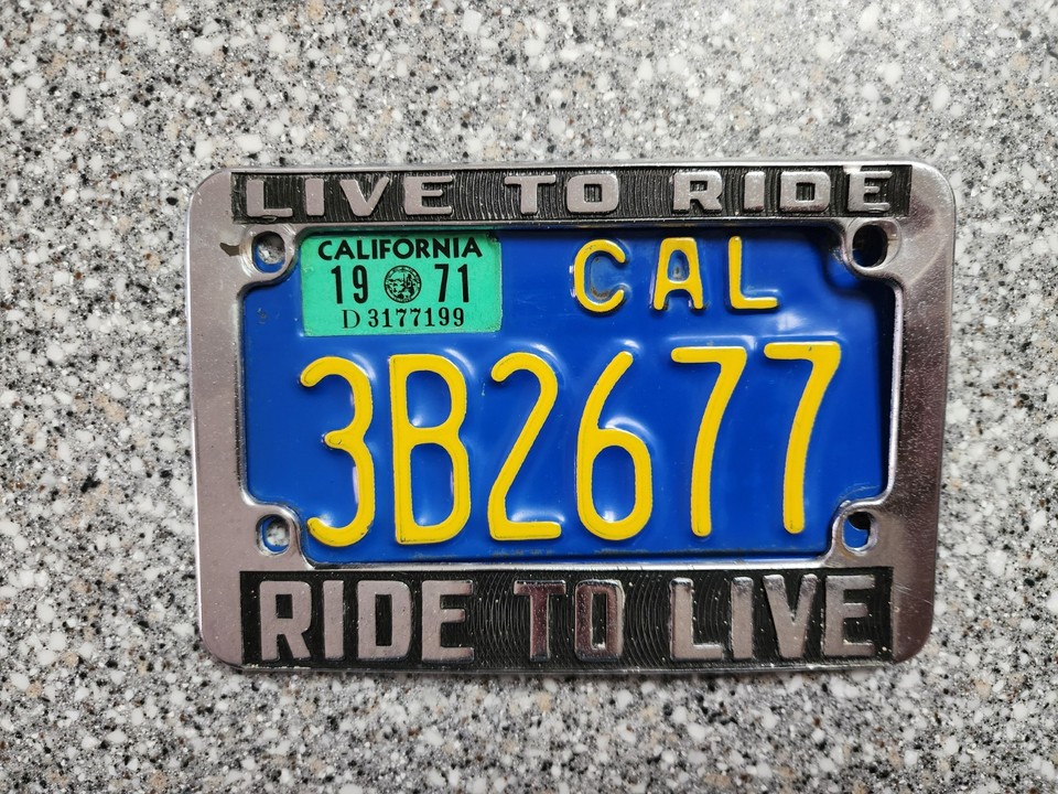 1970 California Motorcycle License Plate, 1971 Validation, DMV Clear ...