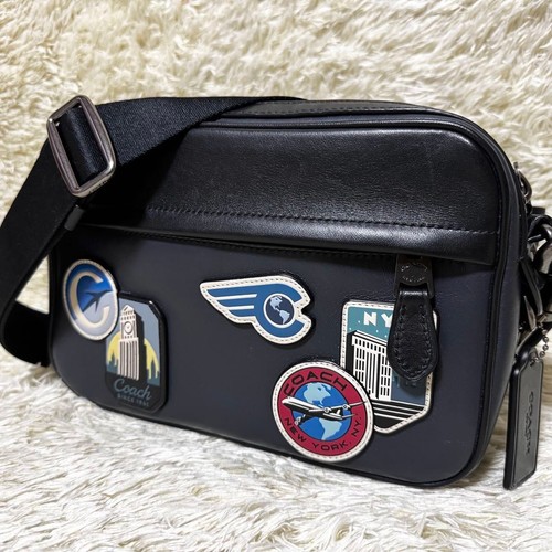 COACH Shoulder Bag Graham Patch Diagonal Hanging Leather Navy Body Bag ...