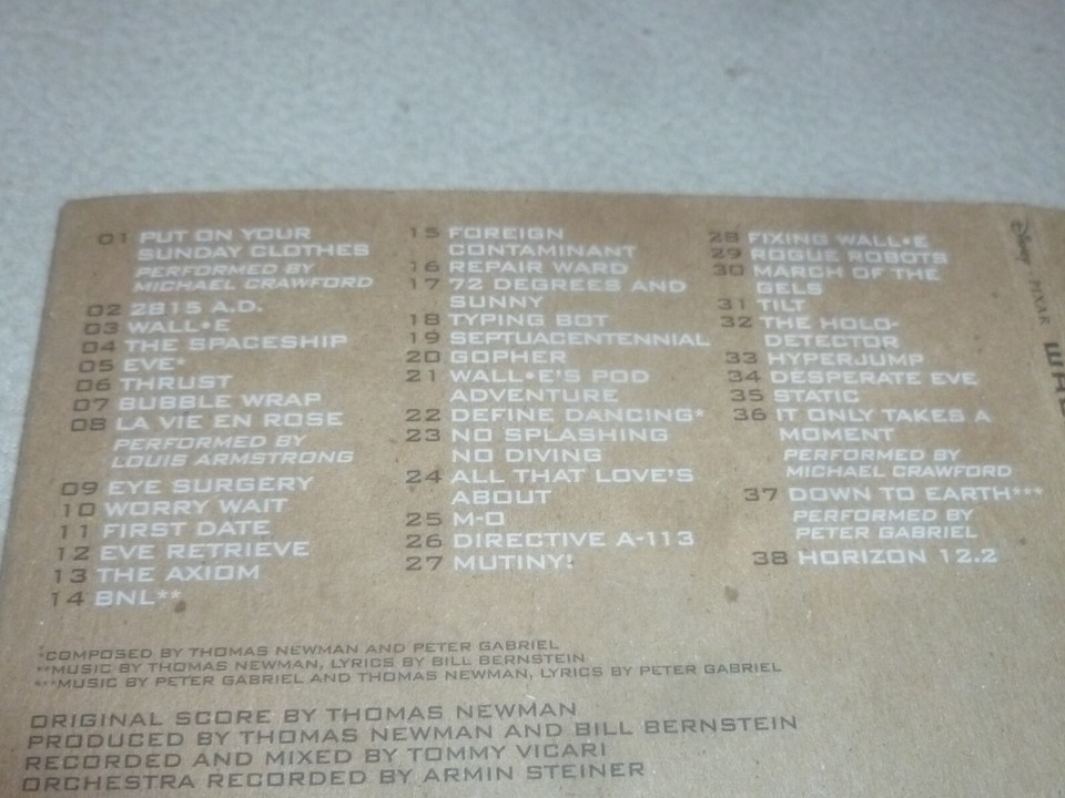 DISNEY PIXAR WALLE ORIGINAL SCORE THOMAS NEWMAN SOUNDTRACK CD 2008 USA ...