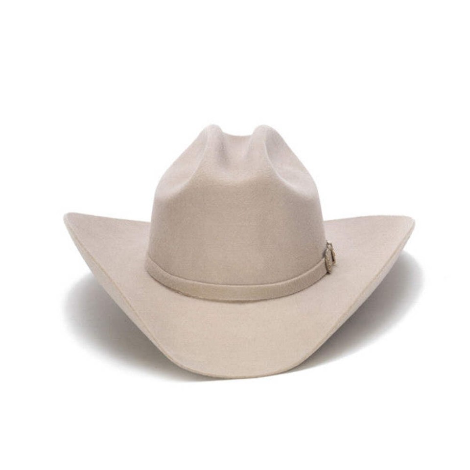Stampede Hats - 100X Wool Felt Beige Cowboy Hat with Silver Tone Buckle ...