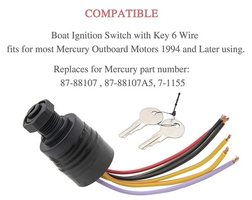 87-88107A5 Boat Ignition Switch w/ Key Push to Choke 6 Wire Connector ...