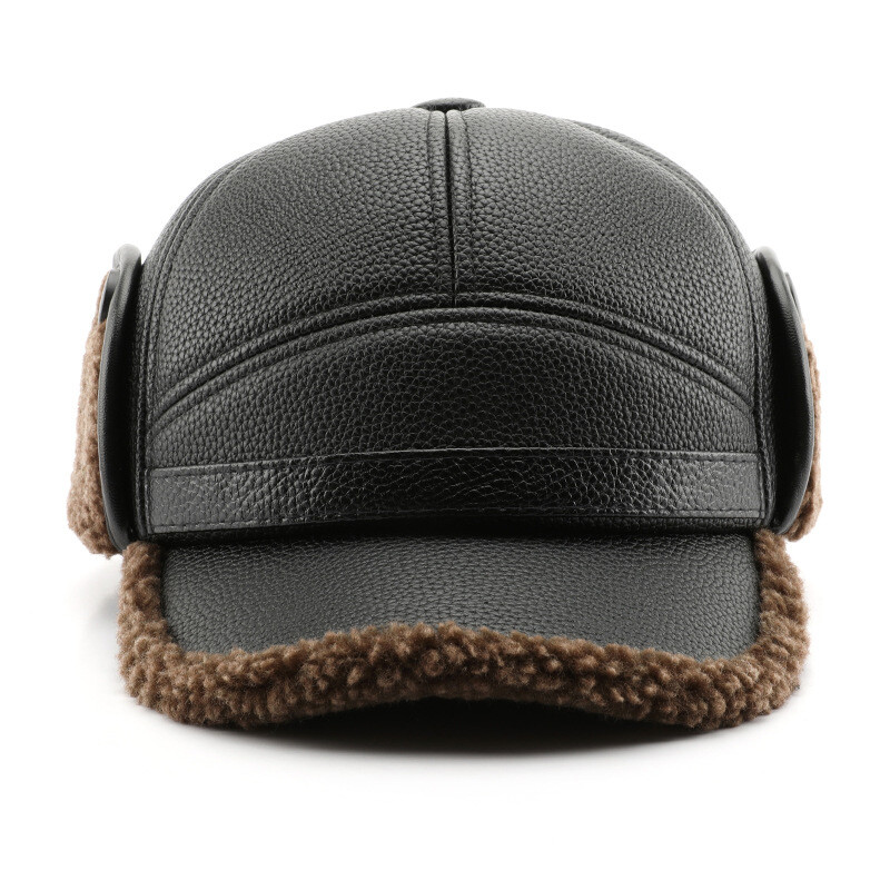 Men Faux Leather Baseball Cap Hat Earflap Trapper Hunting Warm Fleeced ...