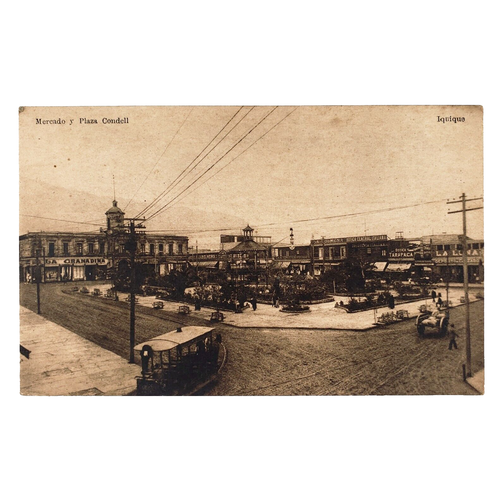 Iquique Chile Plaza Condell Postcard c1910 Street Car & Market Corner ...