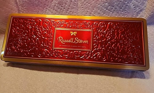 RUSSELL STOVER Embossed Copper/Red Tin Box - Rectangle - 12"x4.5"x1.75 ...