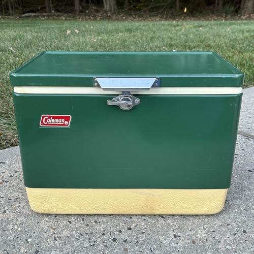 Coleman Green Cooler Metal Ice Chest Locking Vintage Camping Compact ...
