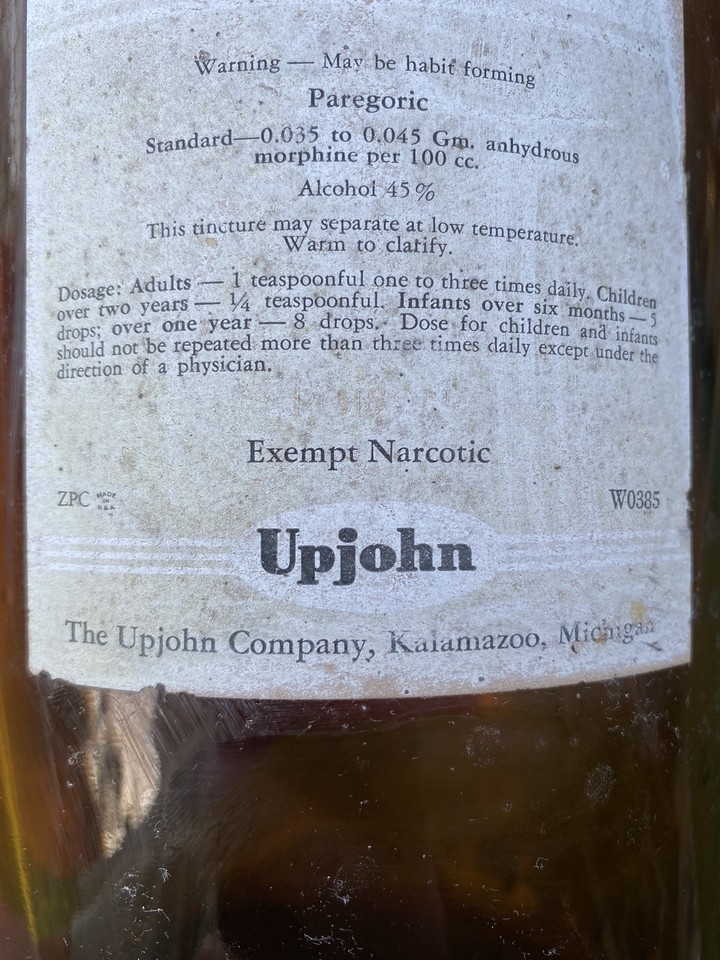 RARE ANTIQUE EMPTY GALLON UPJOHN OPIUM NARCOTIC DRUG MEDICINE BOTTLE ...