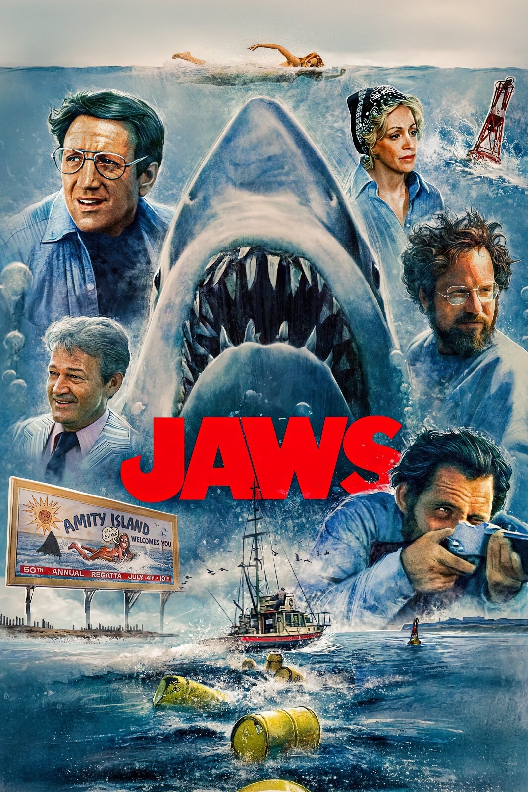 1975 Jaws 50th Movie Poster 11X17 Martin Brody Quint Great White Shark ...