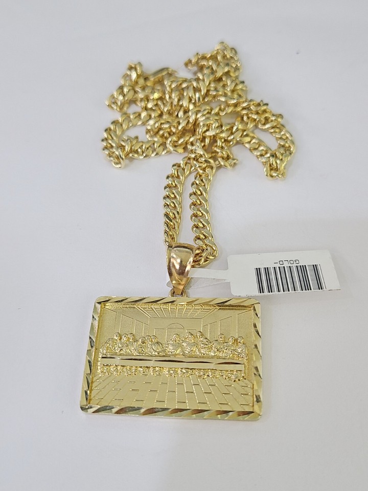 Real 10k Miami Cuban Chain Last Supper Charm Set 4mm Yellow Gold ...