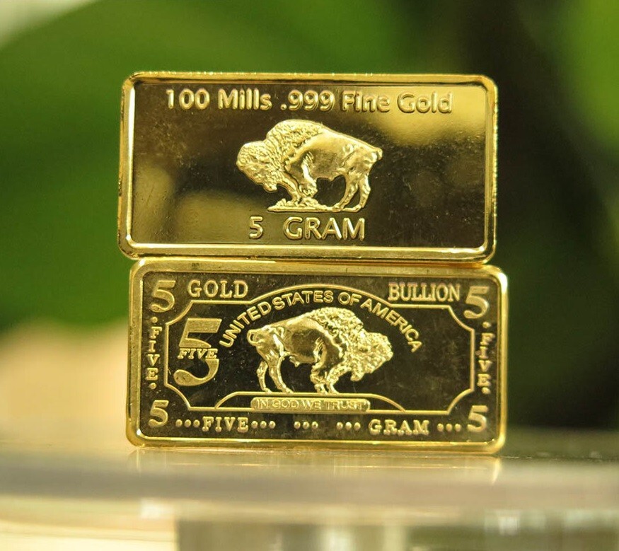 5 gram 5g USA American Buffalo 100 Mills .999 Fine Gold Plated Bar | eBay
