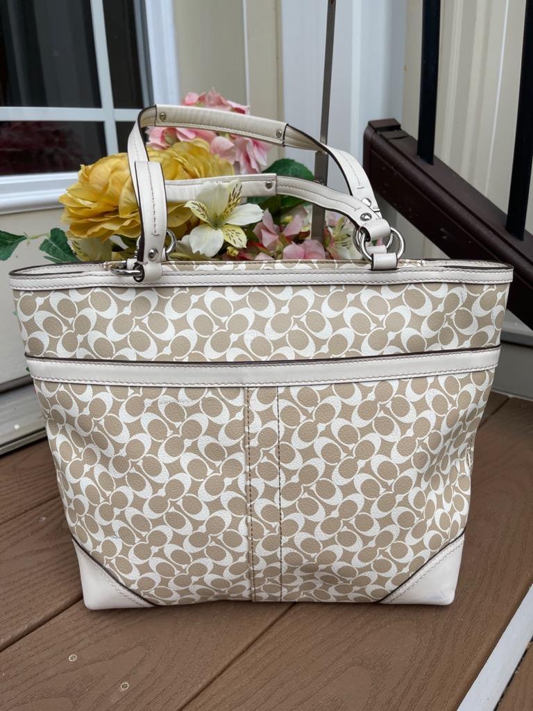 Coach F15137 BEIGE WHITE Heritage Signature Stripe Tote Bag (u120 | eBay