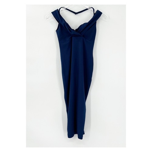 Nookie Athena Off the Shoulder Halter Neck Bodycon Cocktail Midi Dress XS Blue | eBay
