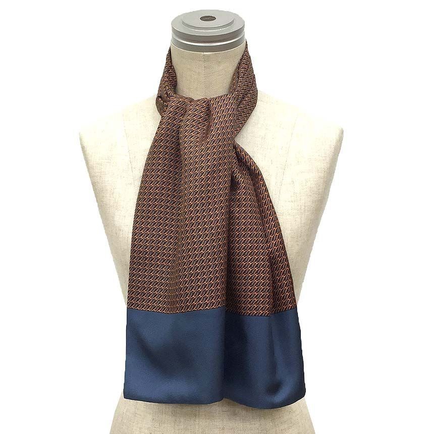 HERMES H pattern Tie Scarf Ascot Tie Blue Silk aq11605 | eBay