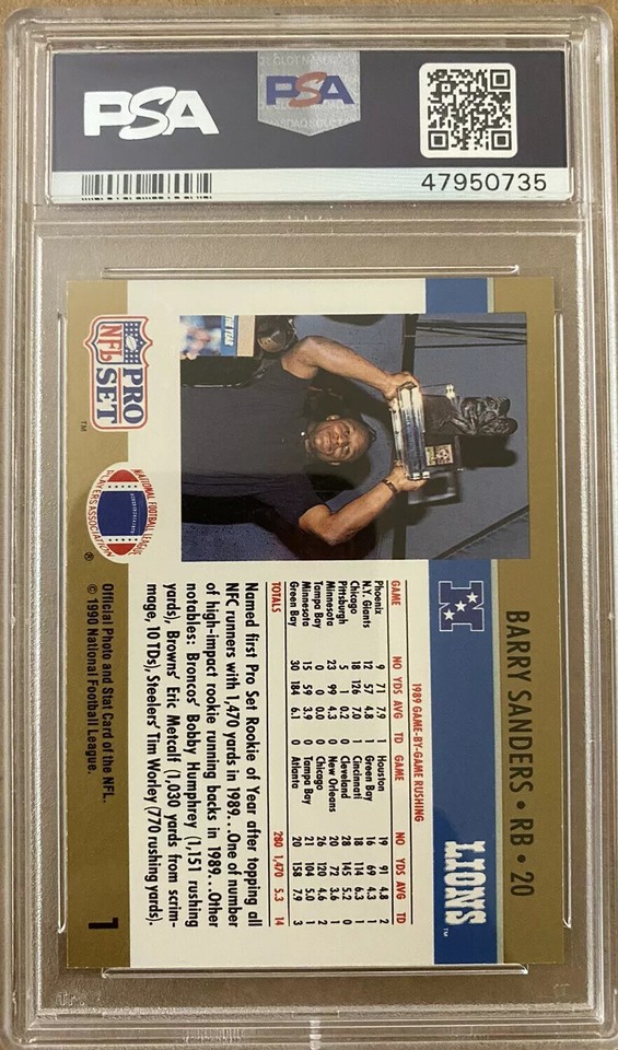 1990 PRO SET ROOKIE OF THE YEAR #1 BARRY SANDERS HOF PSA 10 | eBay