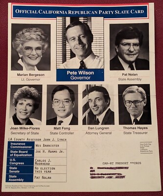 California Republican Party Slate From 1991 From Los Angeles Campaign ...