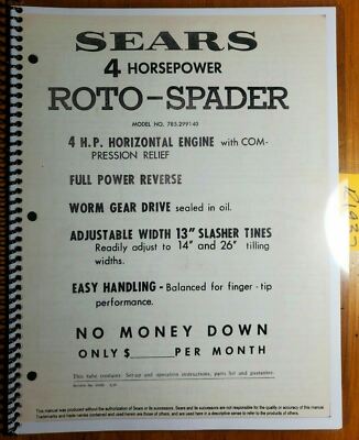 Sears 4 HP Roto-Spader Tiller 785.299140 Owner's Operator's & Parts ...