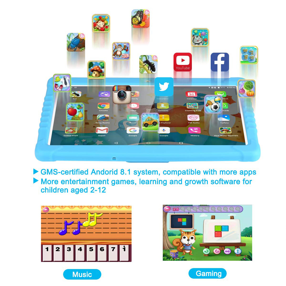 10 Inch Android 10 Quad Core Kids Tablet PC 4GB RAM 64GB ROM Free Case ...