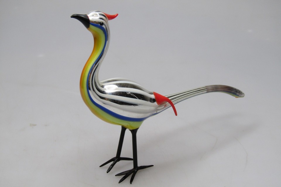 Antique VTG Glass Bimini Annealed Stripe Pheasant Bird Christmas ...