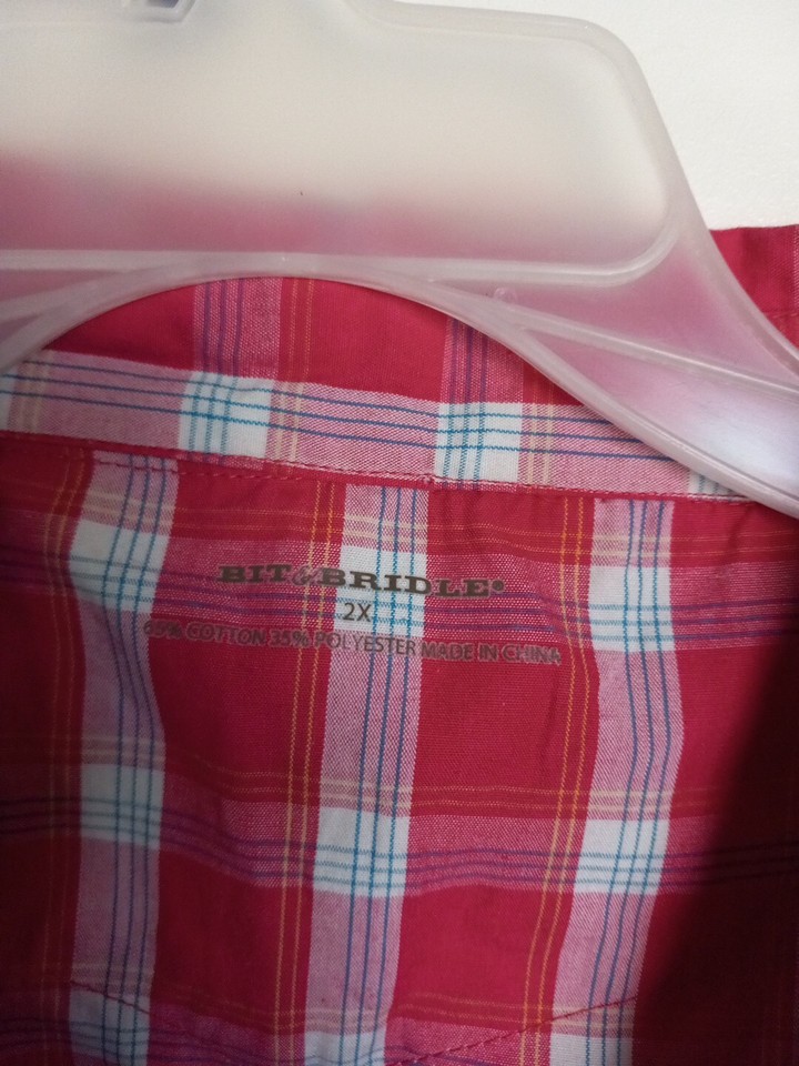 Bit & Bridle Shirt Women's Size 2X Pink Plaid Short Sleeve Western ...