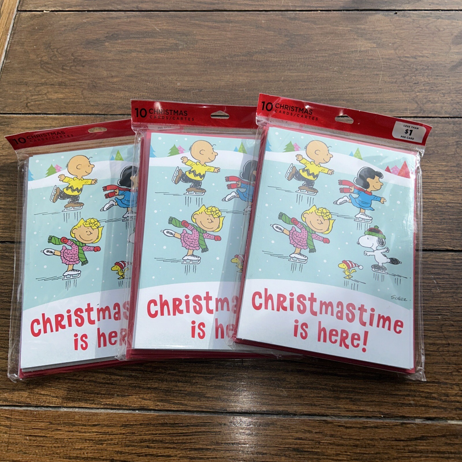 Hallmark 10 pack X 3 PEANUTS CHARLIE BROWN CHRISTMAS CARDs Ice Skating ...