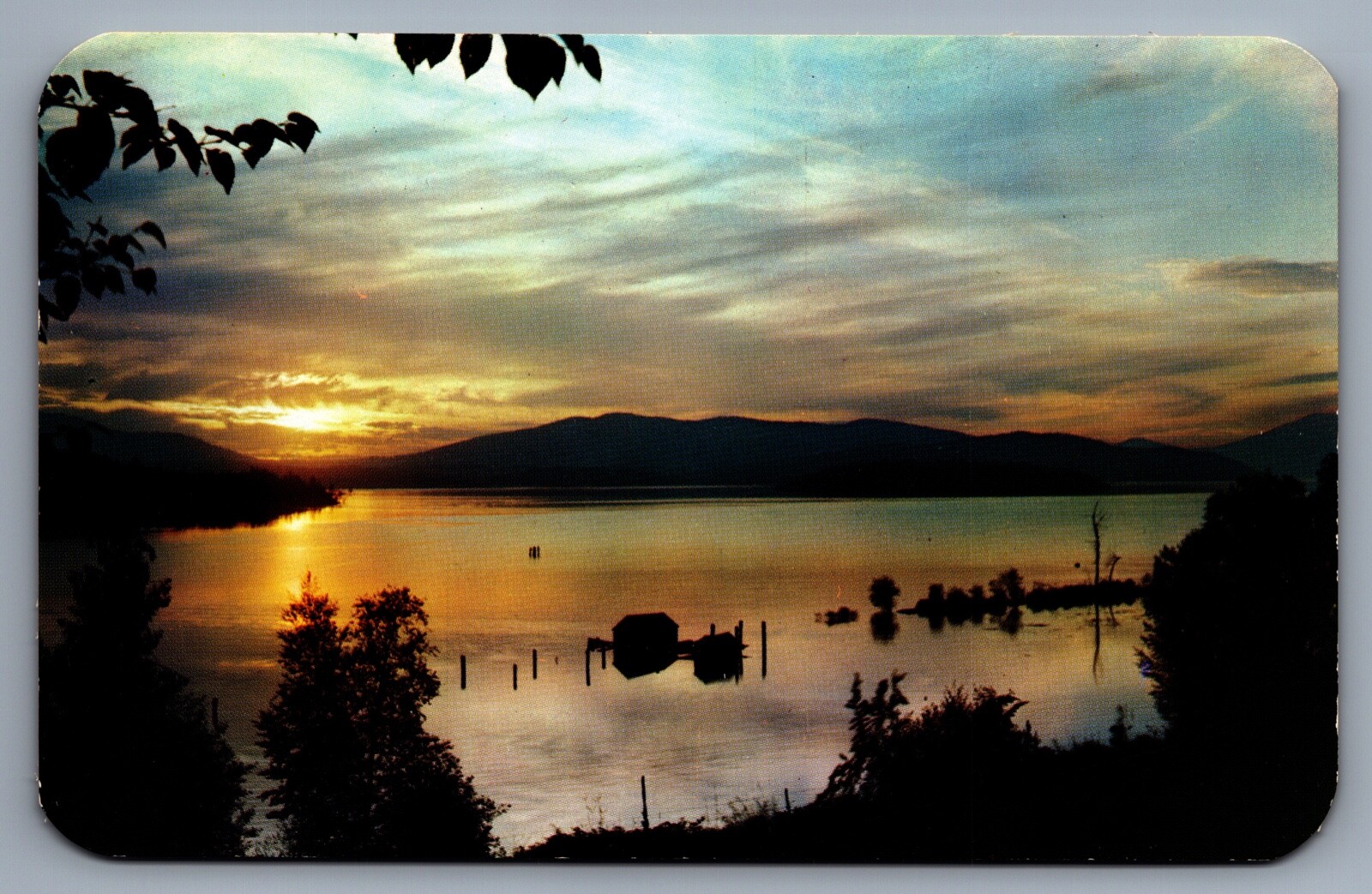 Postcard Sunset Pend Oreille Lake Fishing House Boats Hope Idaho c1950 ...