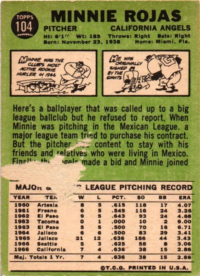 MINNIE ROJAS 1967 Topps #104 FREE SHIPPING B13R3S12P5 | eBay