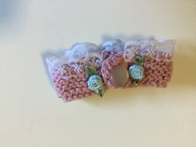 Child’s Cuff bracelet Knitted pink lace, flowers. Button close | eBay ...