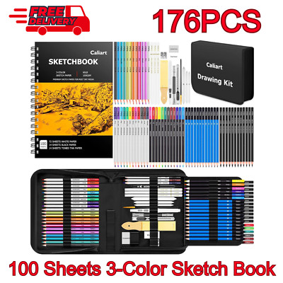 Caliart 176PCS Art Supplies Kit, Sketching Pencils, 3-Color Sketch Book ...