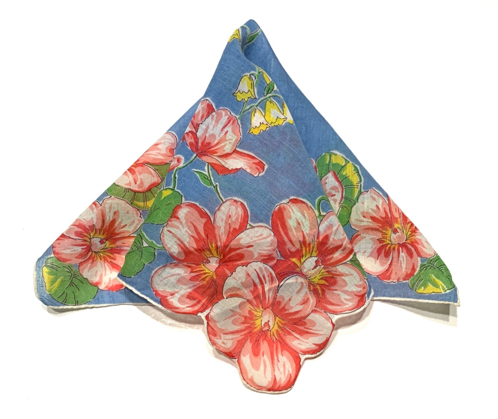 Vintage Handkerchief Hankie Blue Background Red Pink … - Gem