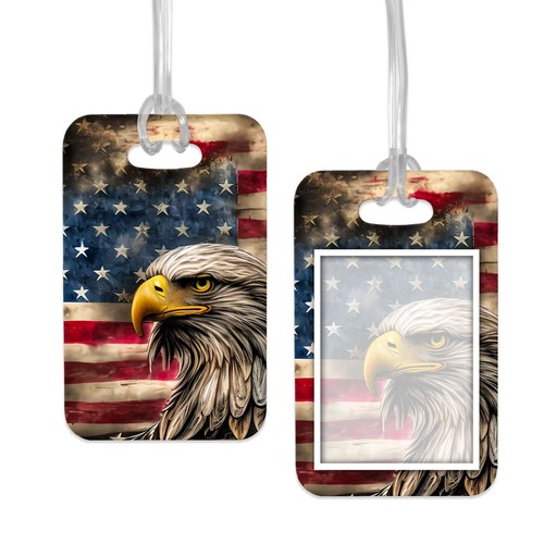 US Flag Eagle AnyText Plastic Customize Engraved Luggage Backpack ...