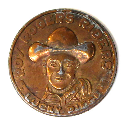 1950's cowboy ROY ROGERS RIDERS GOOD LUCK smaller coin token medal ...