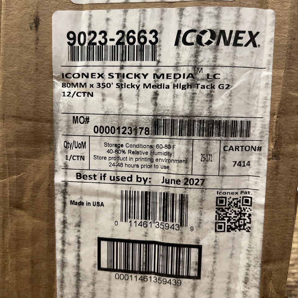 ICONEX Sticky Media, 3.15" x 350 ft, White, 12 Rolls/Carton (90232663 ...