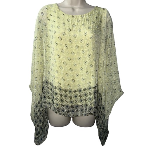 Pronto Moda Made in Italy Silk Blend Poncho Top Boho Floral Sheer ...