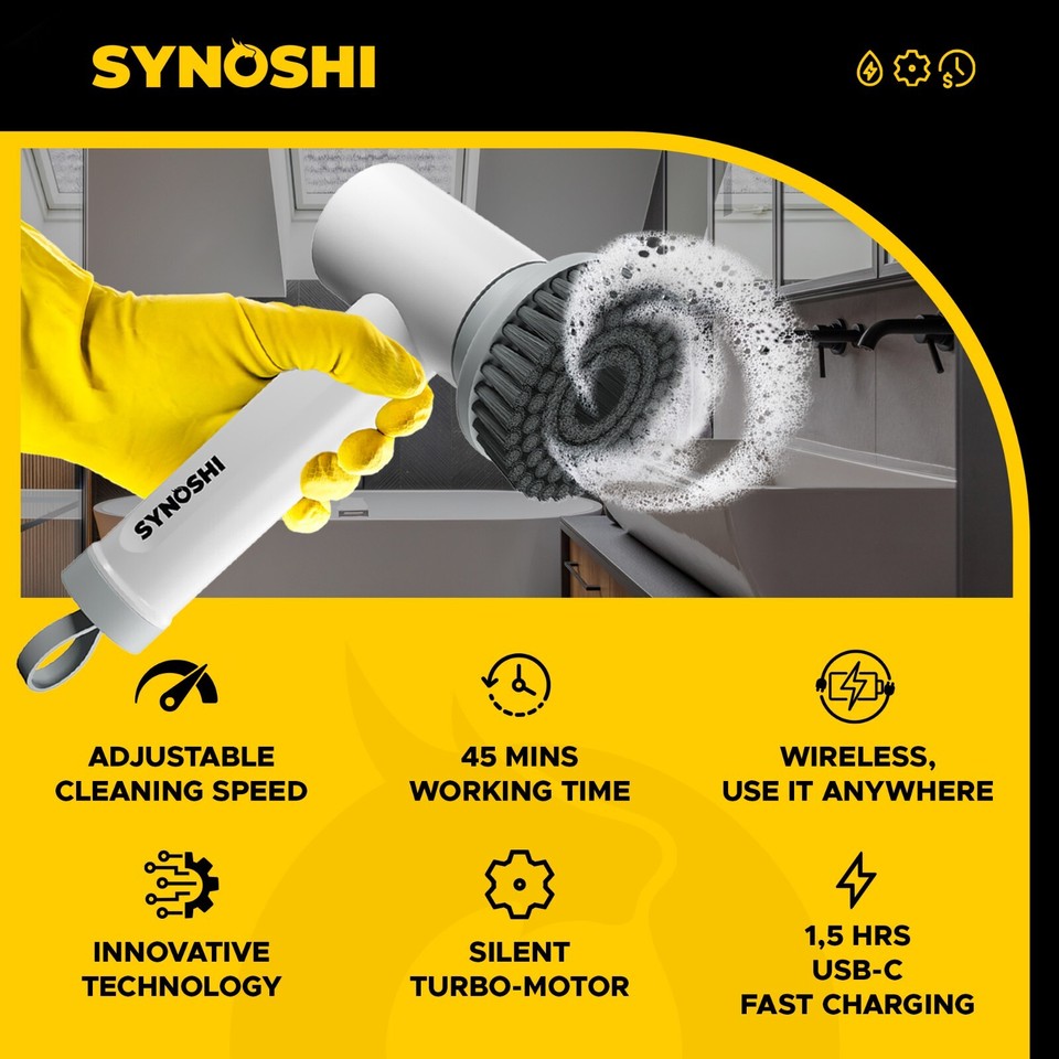 Synoshi® | Electric Spin Scrubber | Cordless Power Brush with 3 ...