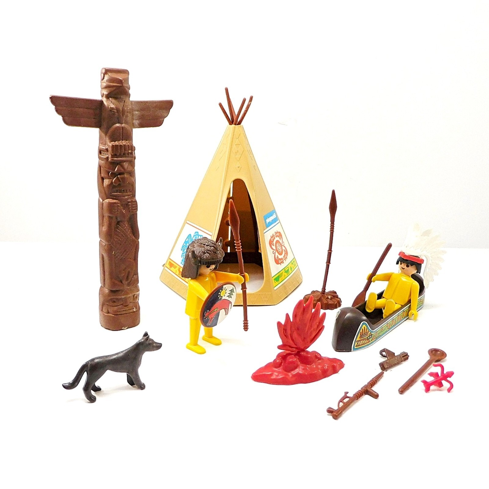 Playmobil Native American Indian Play Set Teepee Canoe Totem16+ Pieces ...