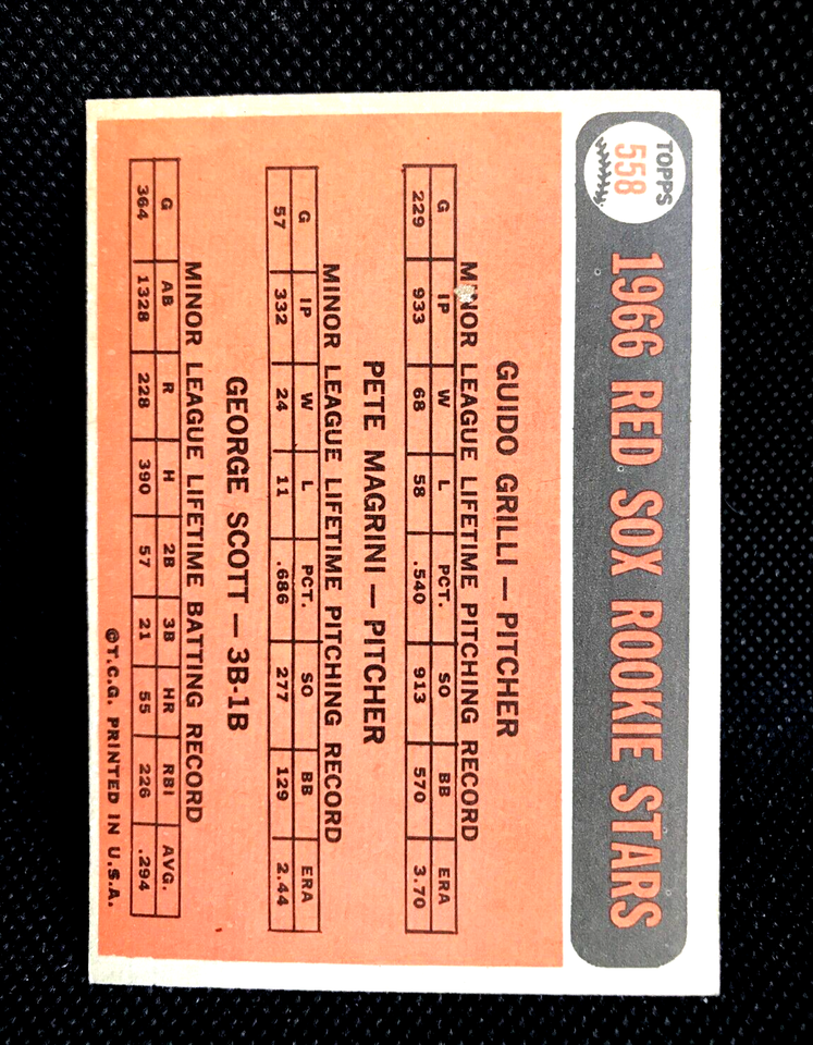 1966 TOPPS "GEORGE SCOTT" BOSTON RED SOX RC (HIGH #558) NM/NM+ COMBINED ...