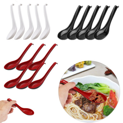 10x Soup Spoons Ramen Noodle Long Handle Hook Food Shop Kitchen Tools ...