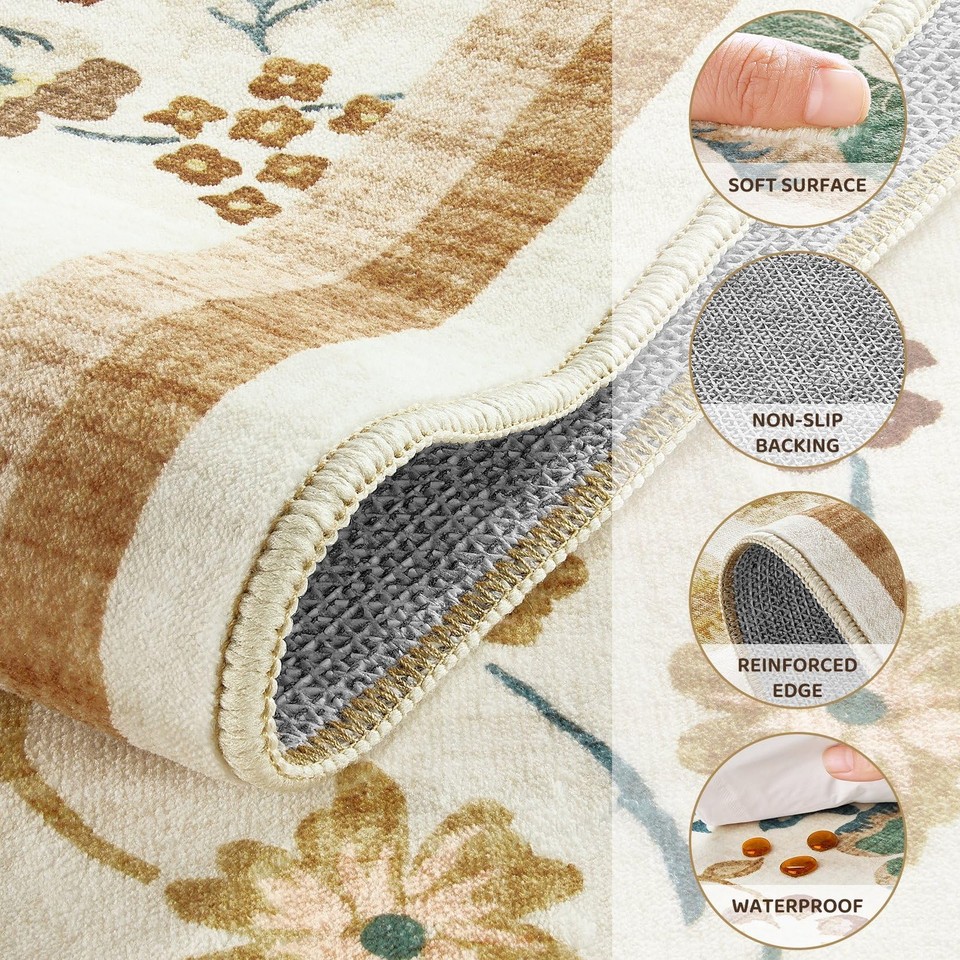 UERMEI 9x12 Area Rug Living Room Rugs - Washable Boho Vintage Floral ...