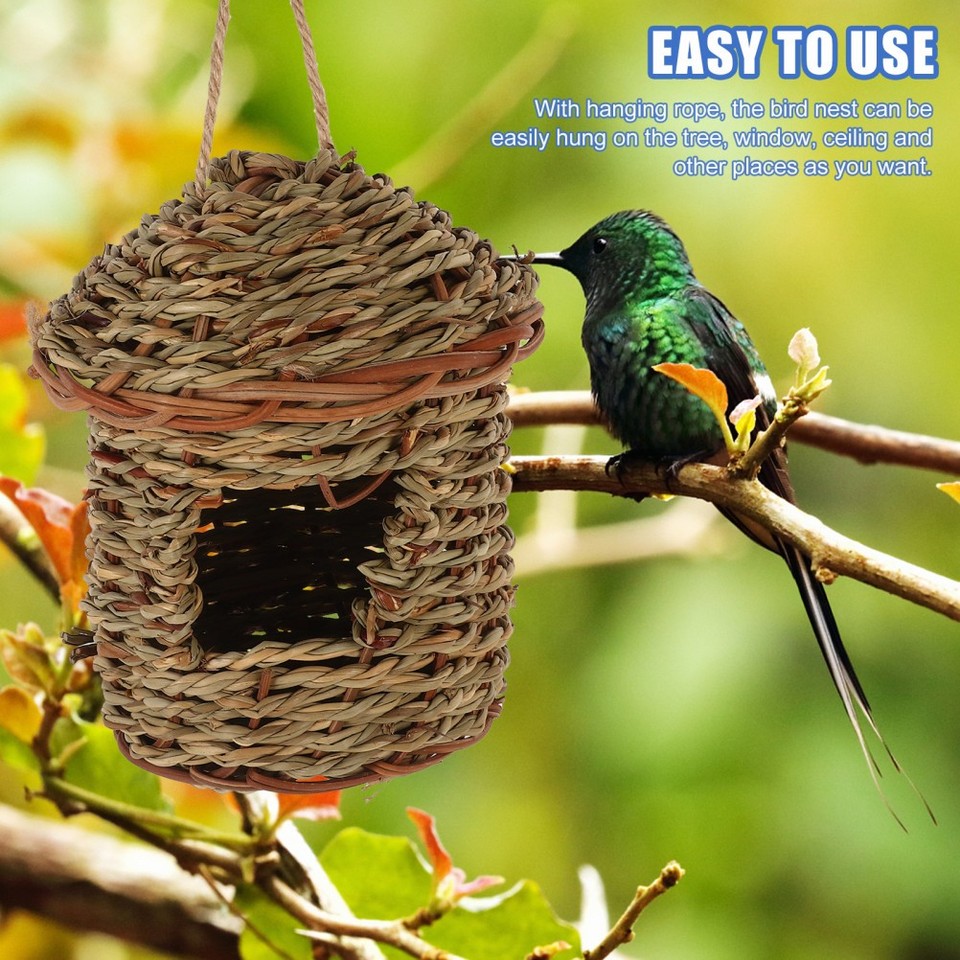 Grass Woven Bird Nest Bird House Ornament Outdoor Hanging Parrot Birds ...