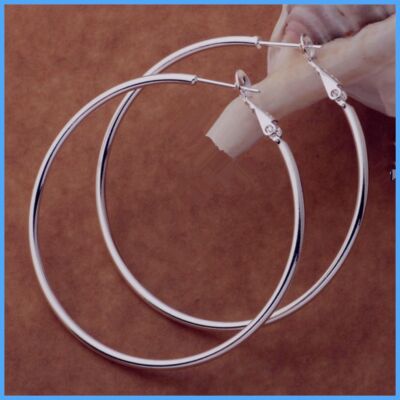 Women’s 925 Sterling Silver Big Round Large Thin Hoop Snap Earrings 50 ...