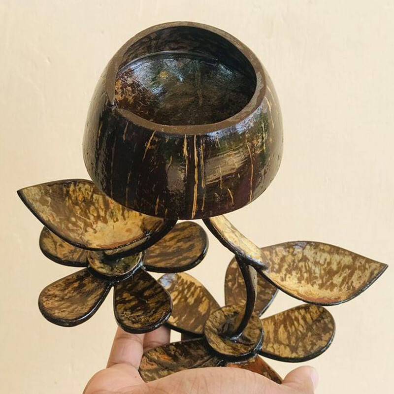 Handmade Natural Coconut Shell Flower Vase Eco Friendly Handicraft Home ...